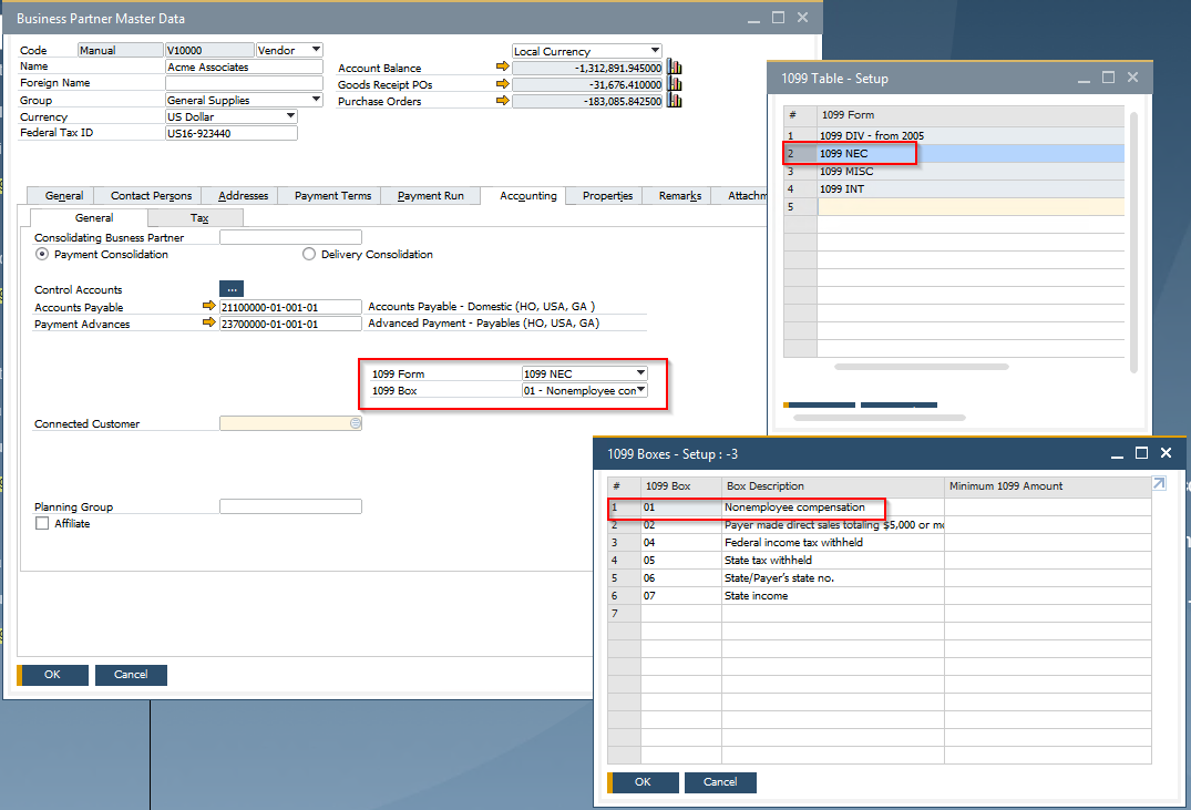 How to set up 1099 documents in SAP Business One 2025