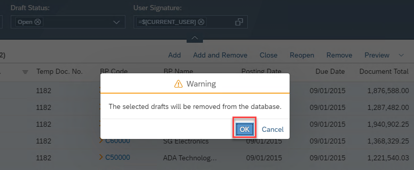 How to delete draft documents in SAP Business One Web Client